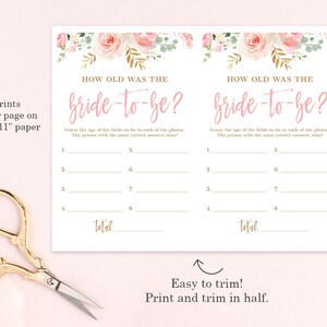 Bridal Shower Game, How Old Was the Bride-to-be, Printable Game Sign ...