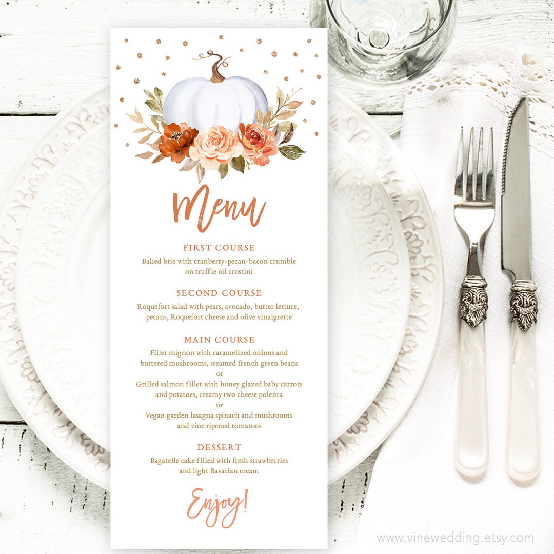Editable Fall Pumpkin Menu Template, Printable Bridal Shower Menu, Fall ...