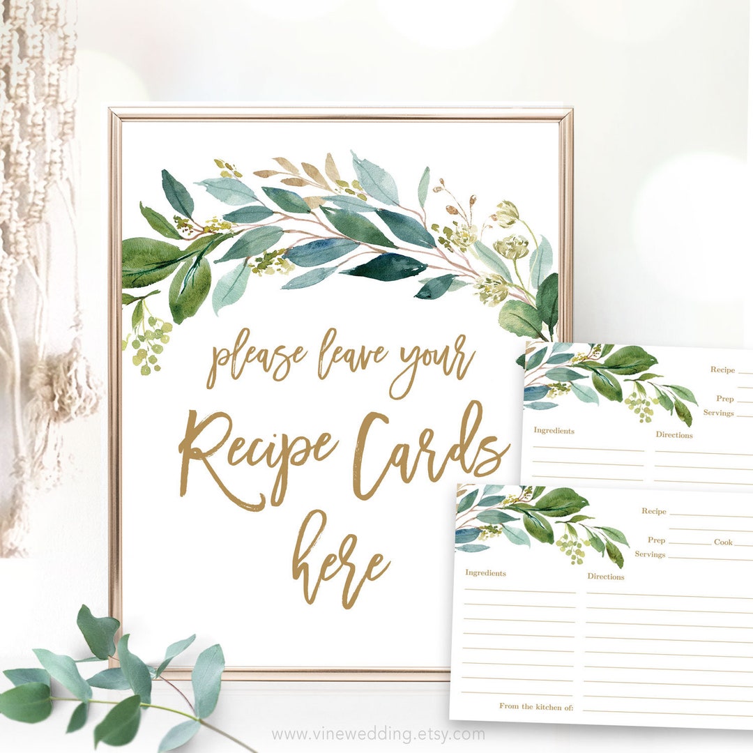 Printable Recipe Cards Sign and Recipe Cards, Bridal Shower, Please ...