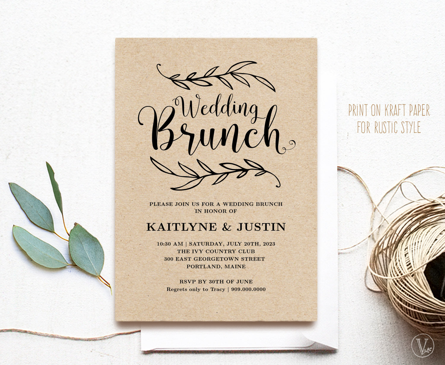 Wedding Brunch Invitation, Printable Wedding Brunch Card, Rustic ...