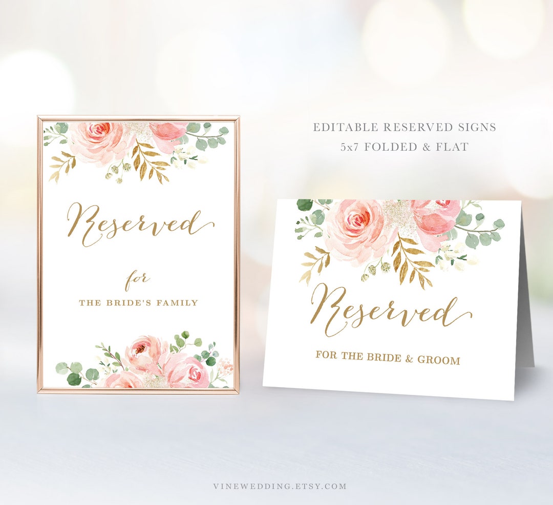 Editable Reserved Sign Template, 5x7 Folded Tent, 5x7 Flat Portrait and ...