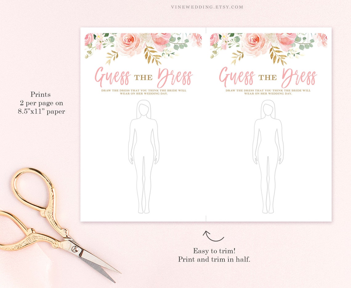 Guess the Dress Bridal Shower Game, Printable Bridal Party Games, Guess ...