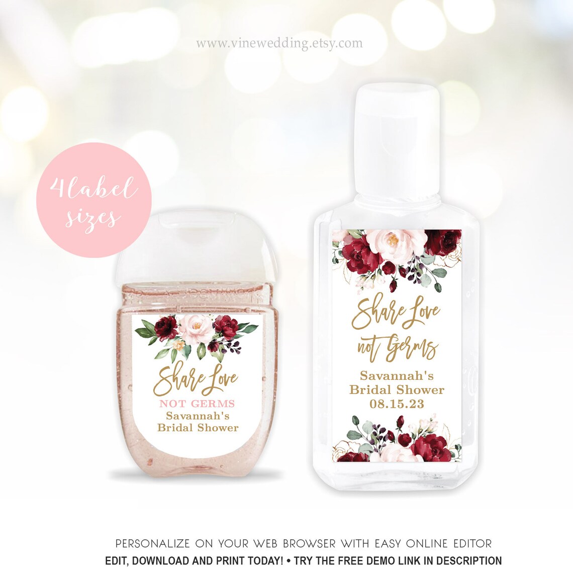 Hand Sanitizer Bottle Labels Printable and Editable Mini Hand | Etsy