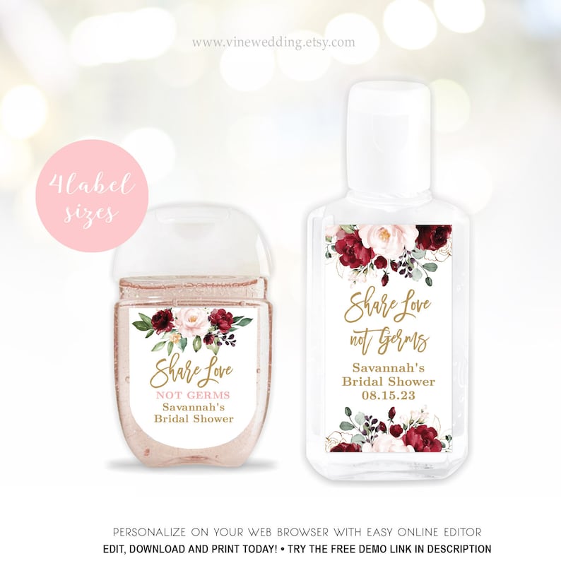 Hand Sanitizer Bottle Labels Printable and Editable Mini Hand | Etsy