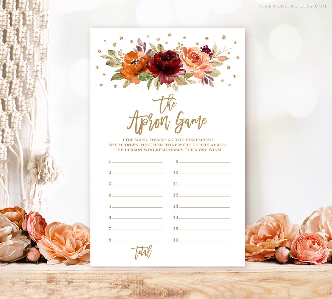 The Apron Game, Printable Bridal Shower Game, Fall, Autumn, Sienna ...