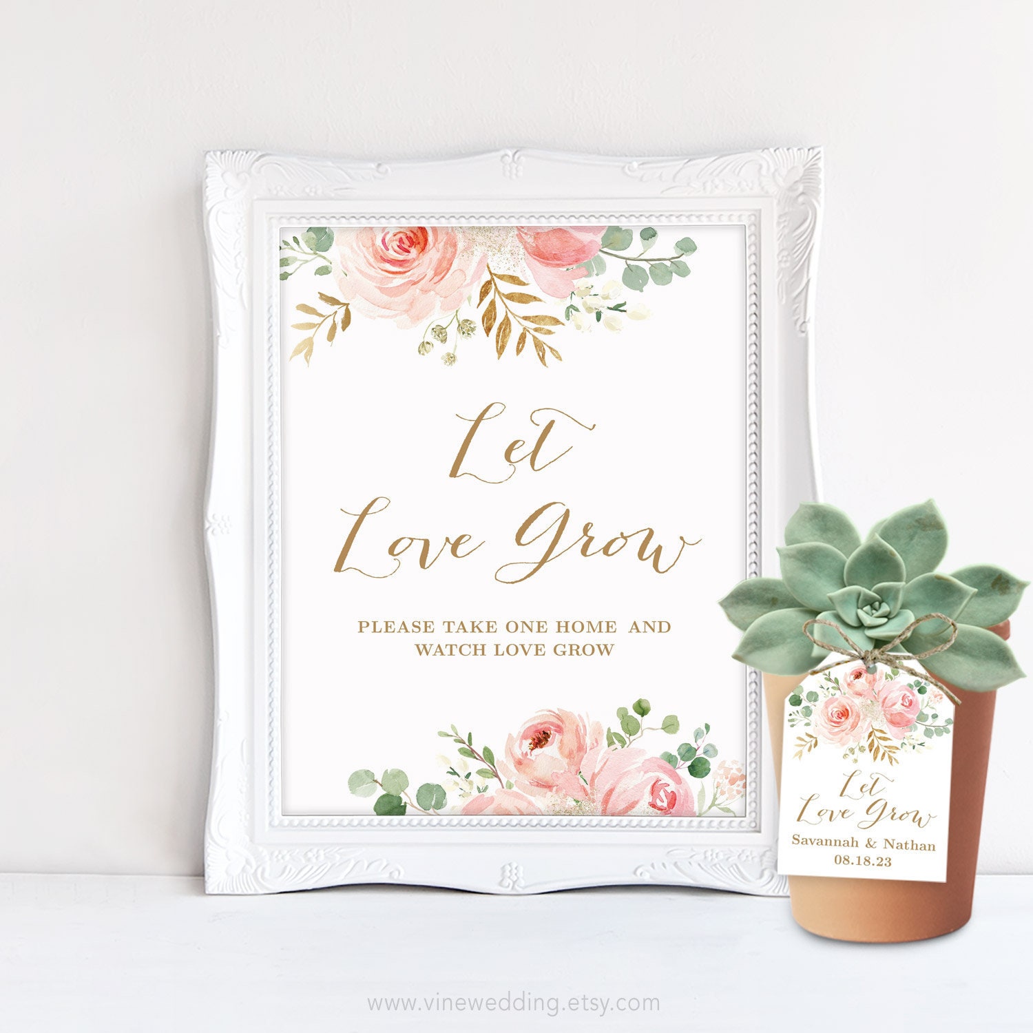 Let Love Grow Sign and Favor Tags Printable Wedding Succulent - Etsy