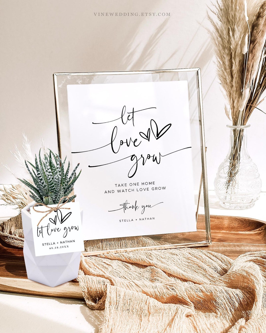 Let Love Grow Succulent Favor Sign and Favor Tag Template, Printable ...