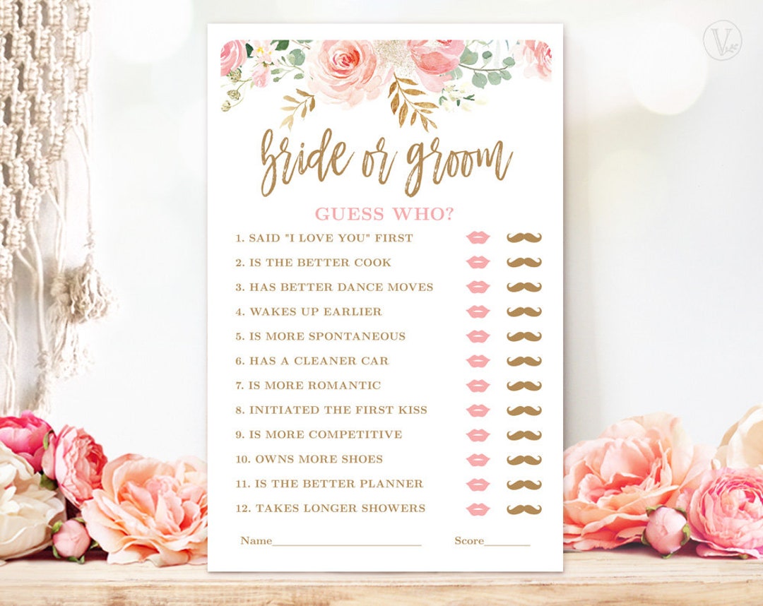 Bridal Shower Game Guess Who Bride Or Groom Game Printable Bridal