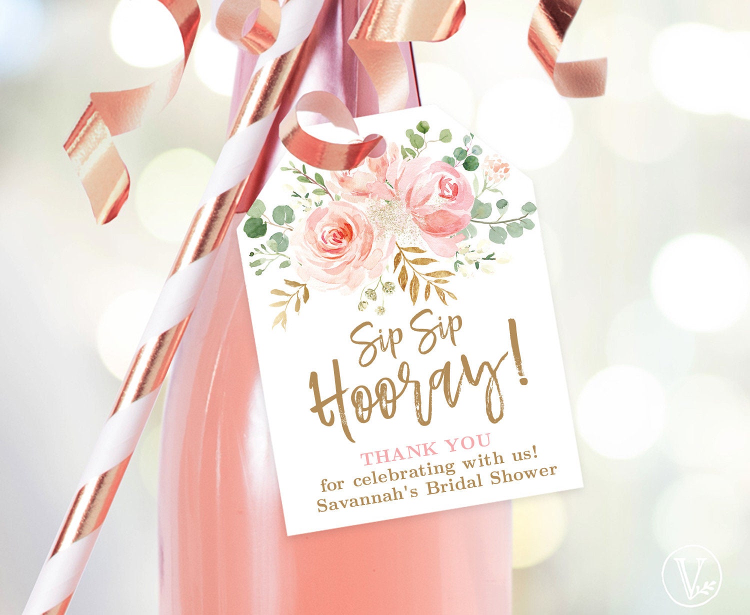 Bridal Shower Favor Tags, Sip Sip Hooray, Printable Favor Tag Template ...