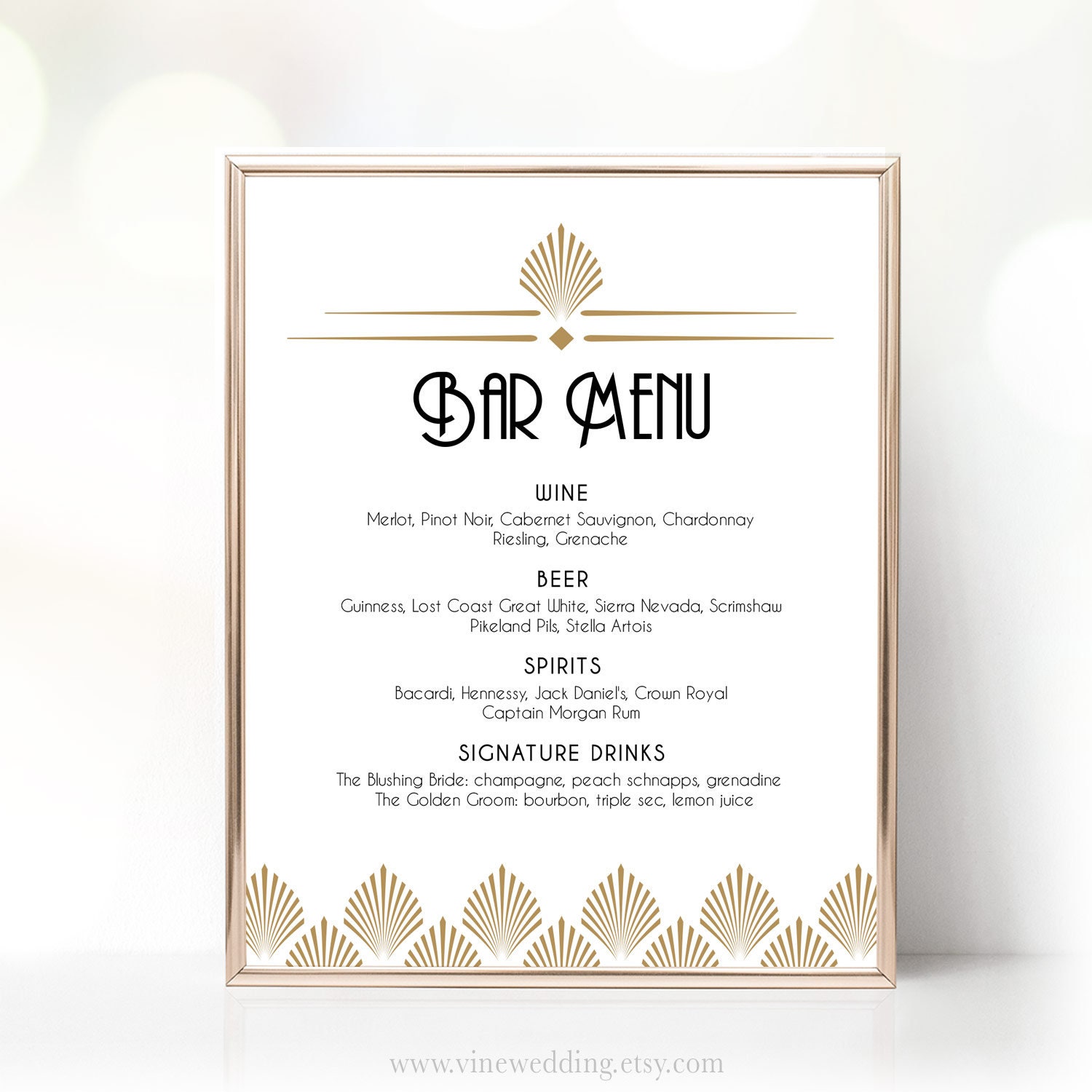 Editable Art Deco Bar Menu Sign Template, Printable Bar Menu Sign, 8x10 ...