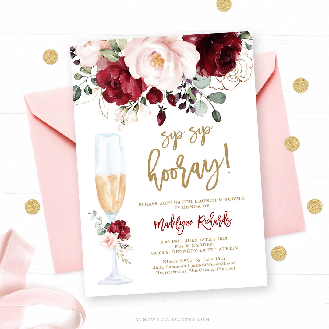 Sip Sip Hooray Invitation Template Printable Bridal Brunch - Etsy
