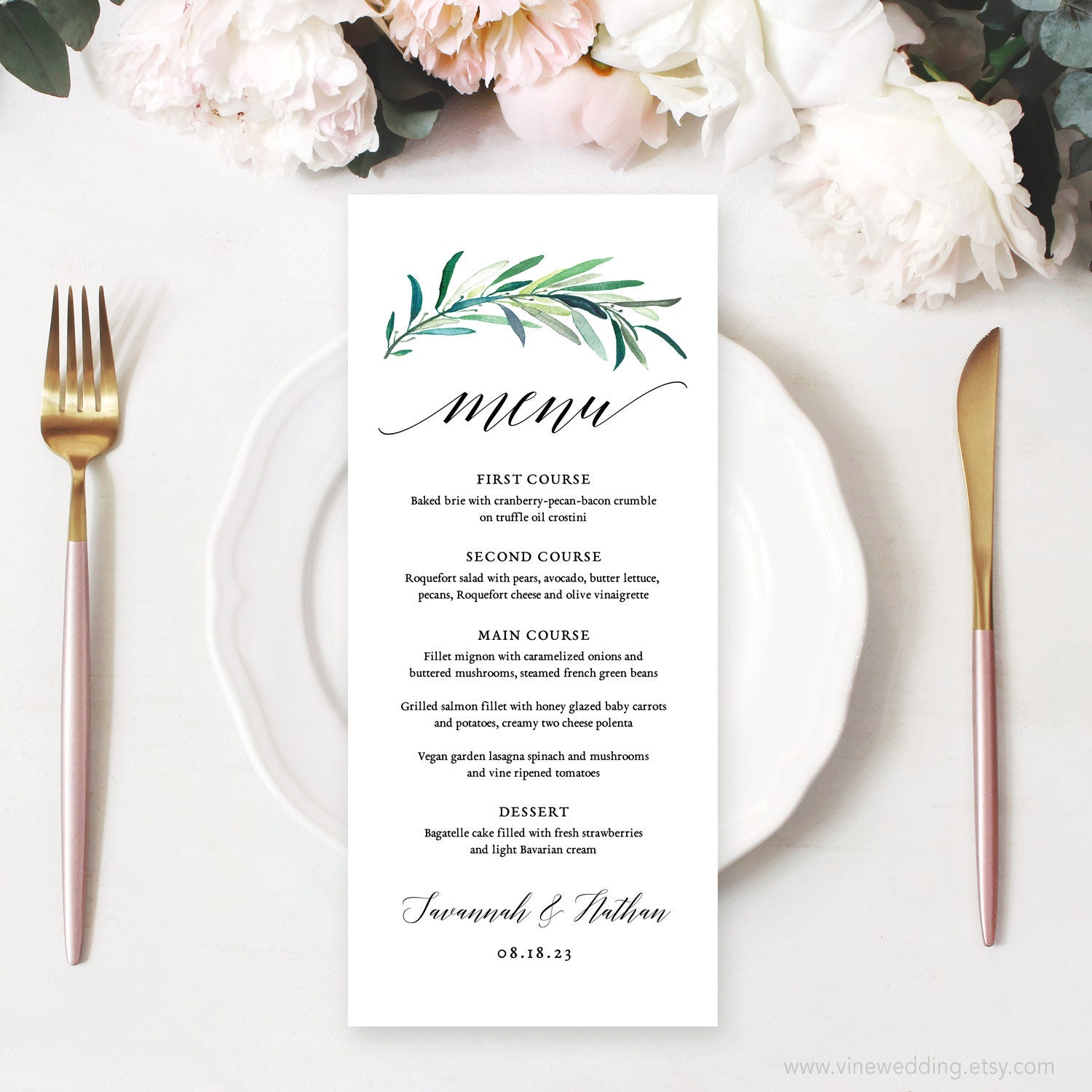 Wedding Menu Template Printable Eucalyptus Greenery Menu | Etsy