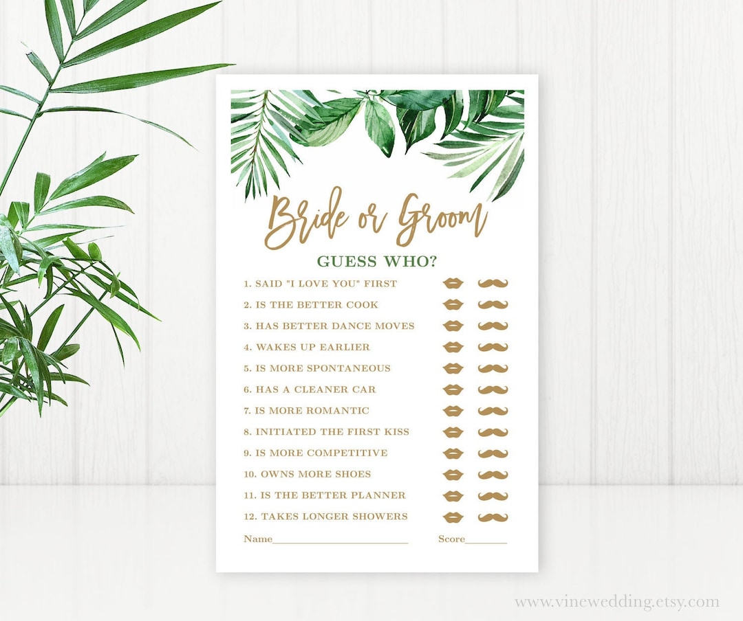 Guess Who, Bride or Groom Game, Printable Bridal Shower Game, Tropical ...