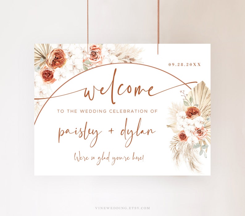 Wedding Welcome Sign, Editable Wedding Welcome Sign Template, Boho ...