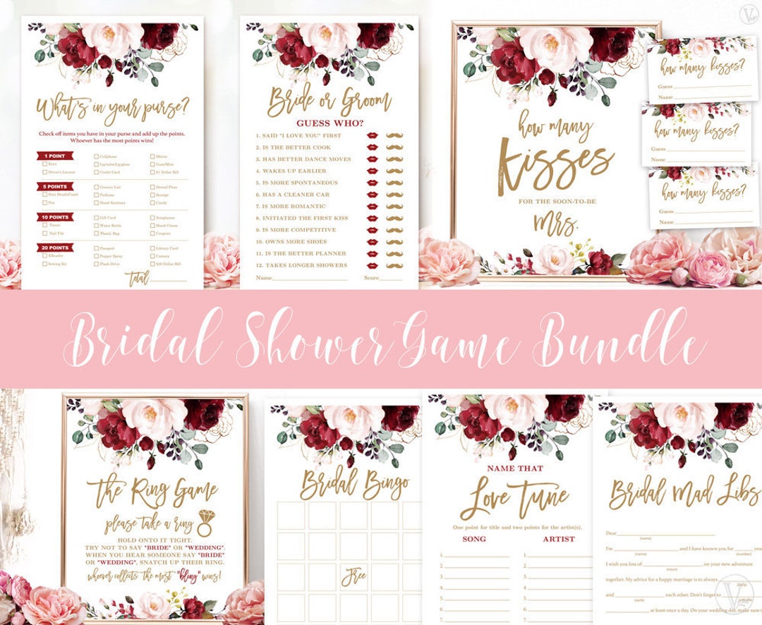 Bridal Shower Game Bundle, Printable Bridal Shower Games, Seven Fun ...