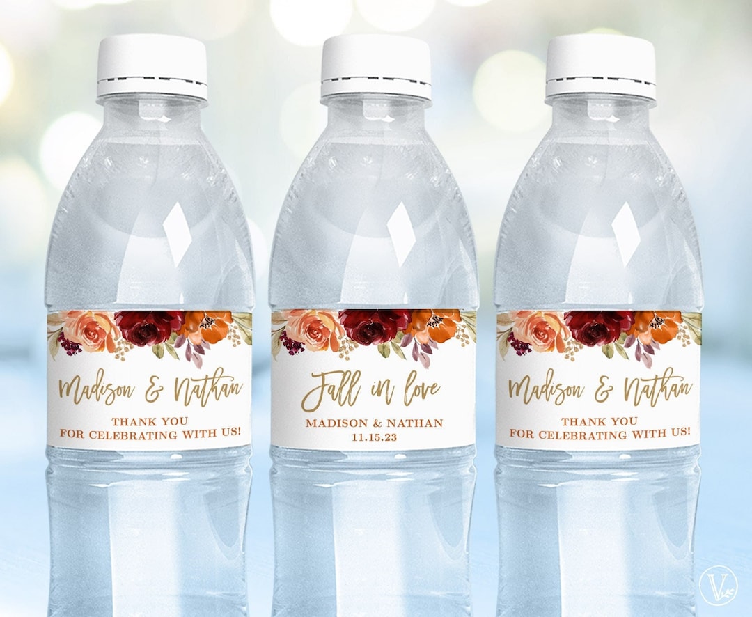 Fall Water Bottle Label Template, Editable Water Bottle Labels ...