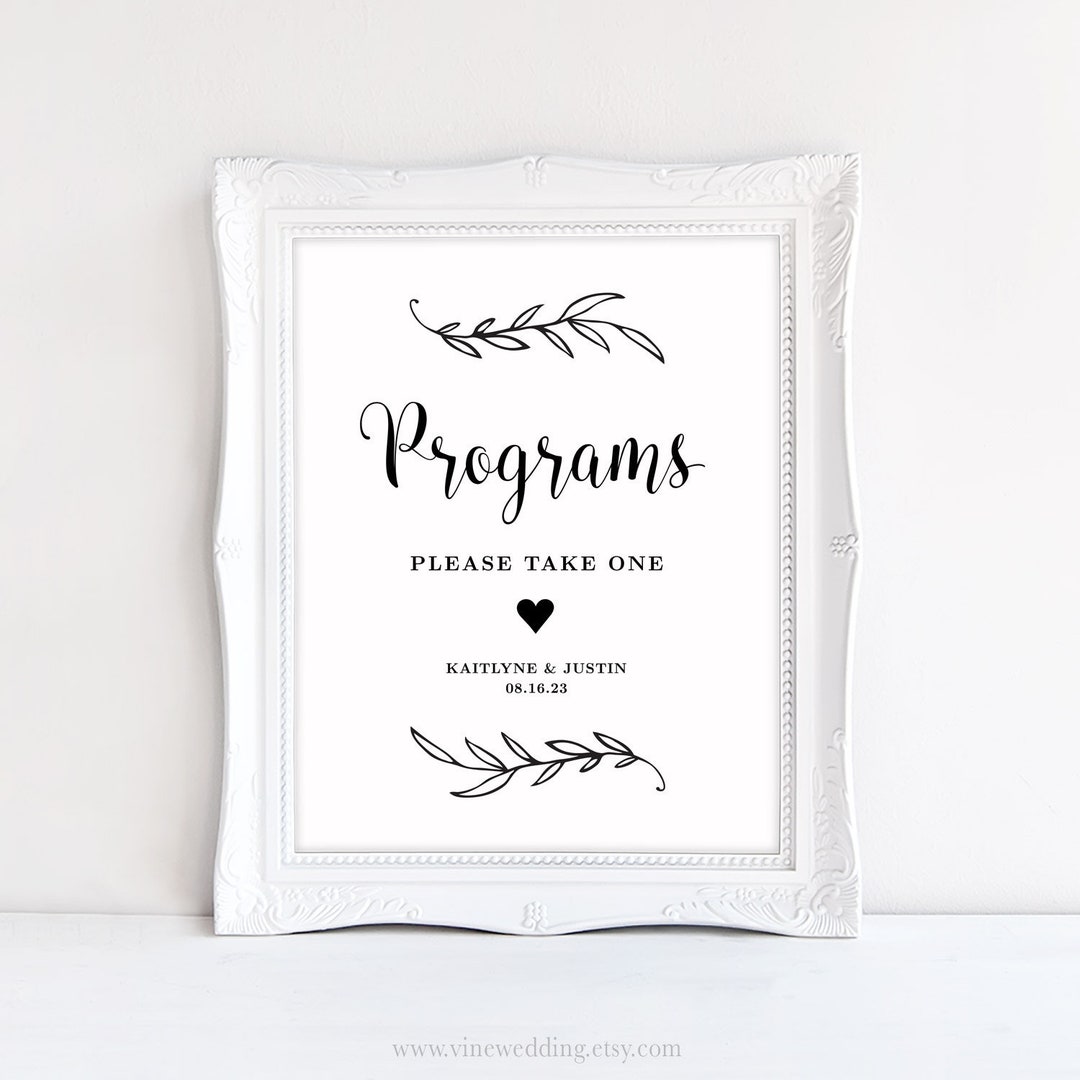 Printable Programs Sign, Wedding Programs Sign, Wedding Reception Signs ...