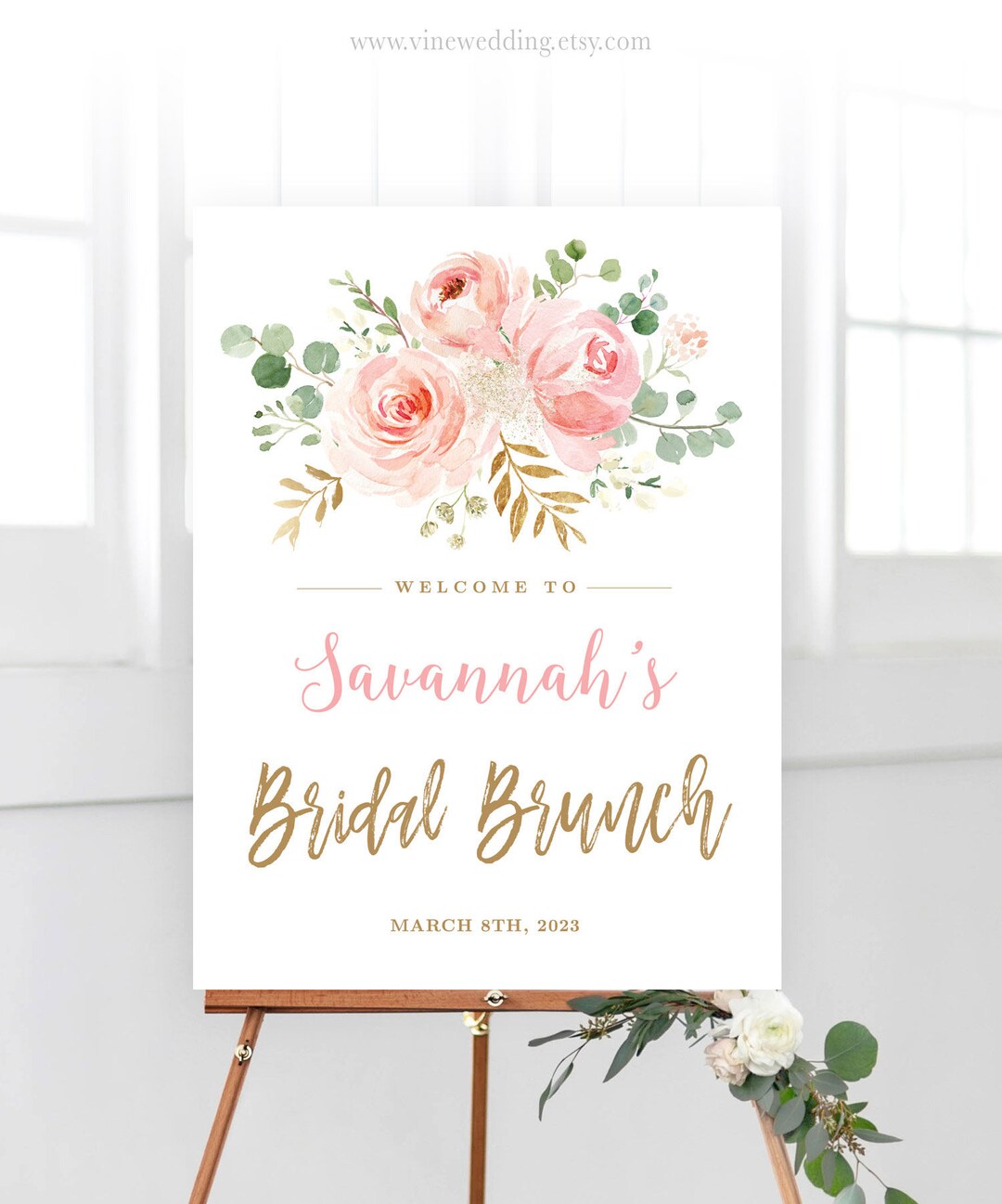 Blush Pink Floral Bridal Brunch Welcome Sign, Printable Bridal Brunch ...