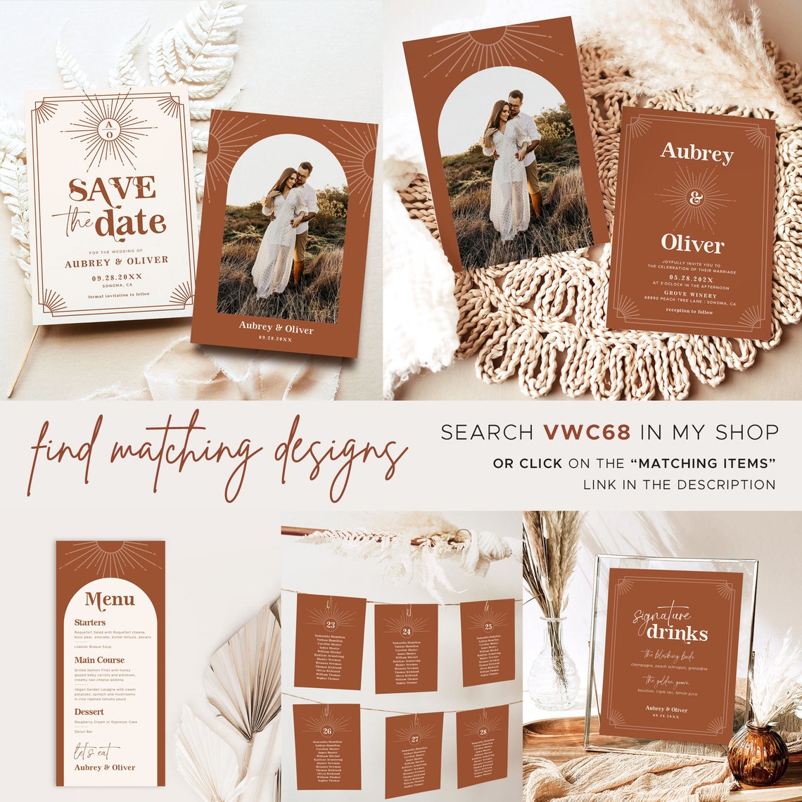 Boho Modern Wedding Menu Template Editable Retro Wedding - Etsy
