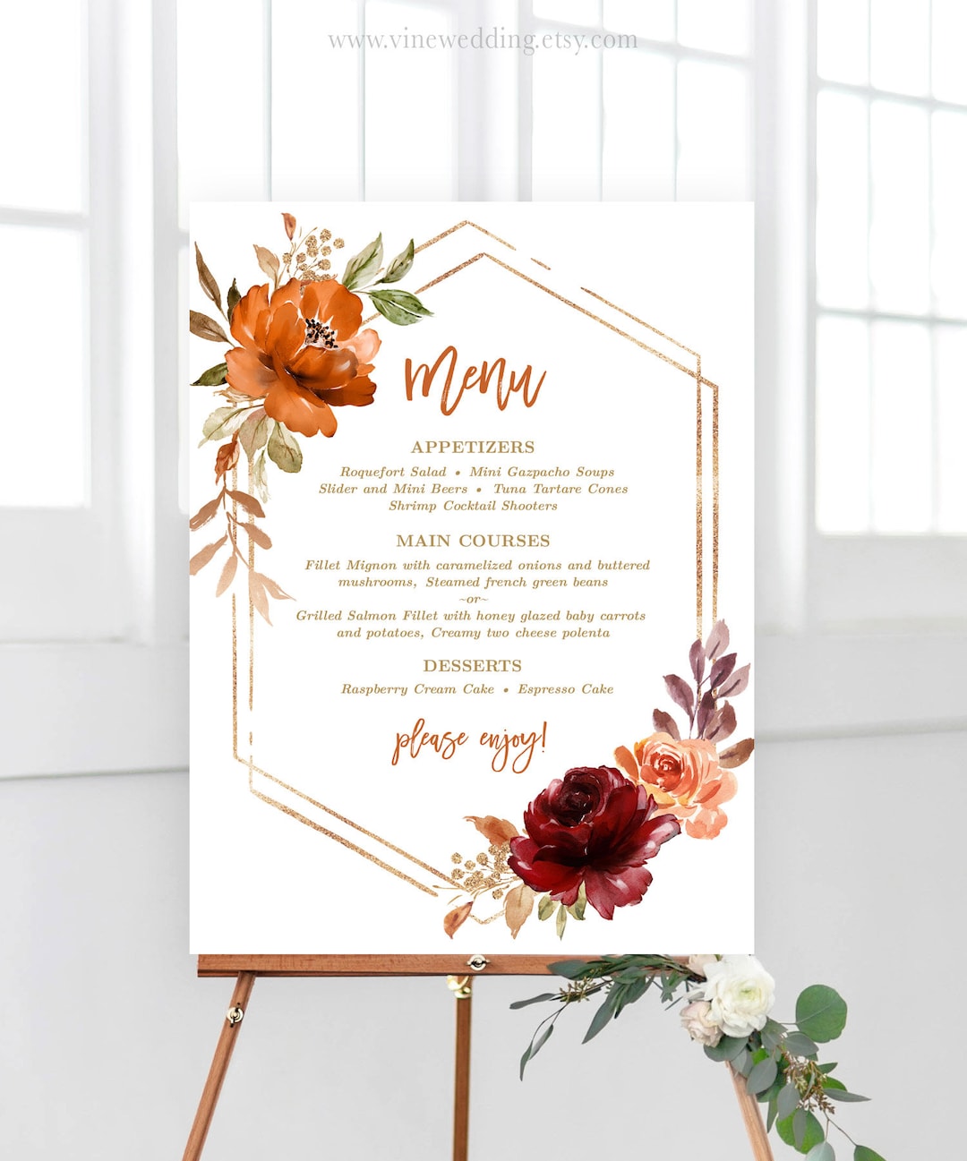 Editable Wedding Menu Sign Template, Fall Wedding Menu Sign, Printable ...