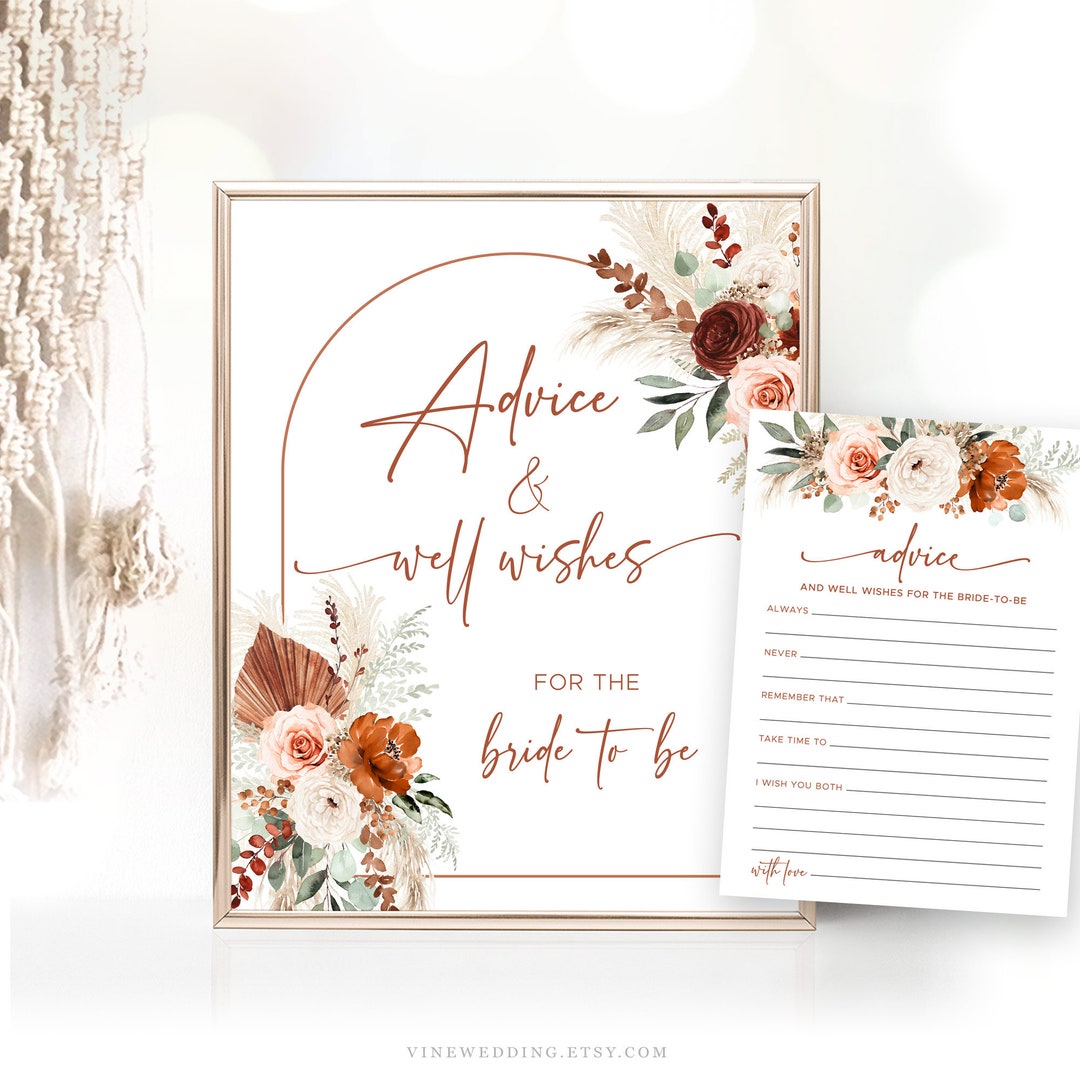 Advice and Well Wishes for the Bride to Be, Printable Bridal Shower ...
