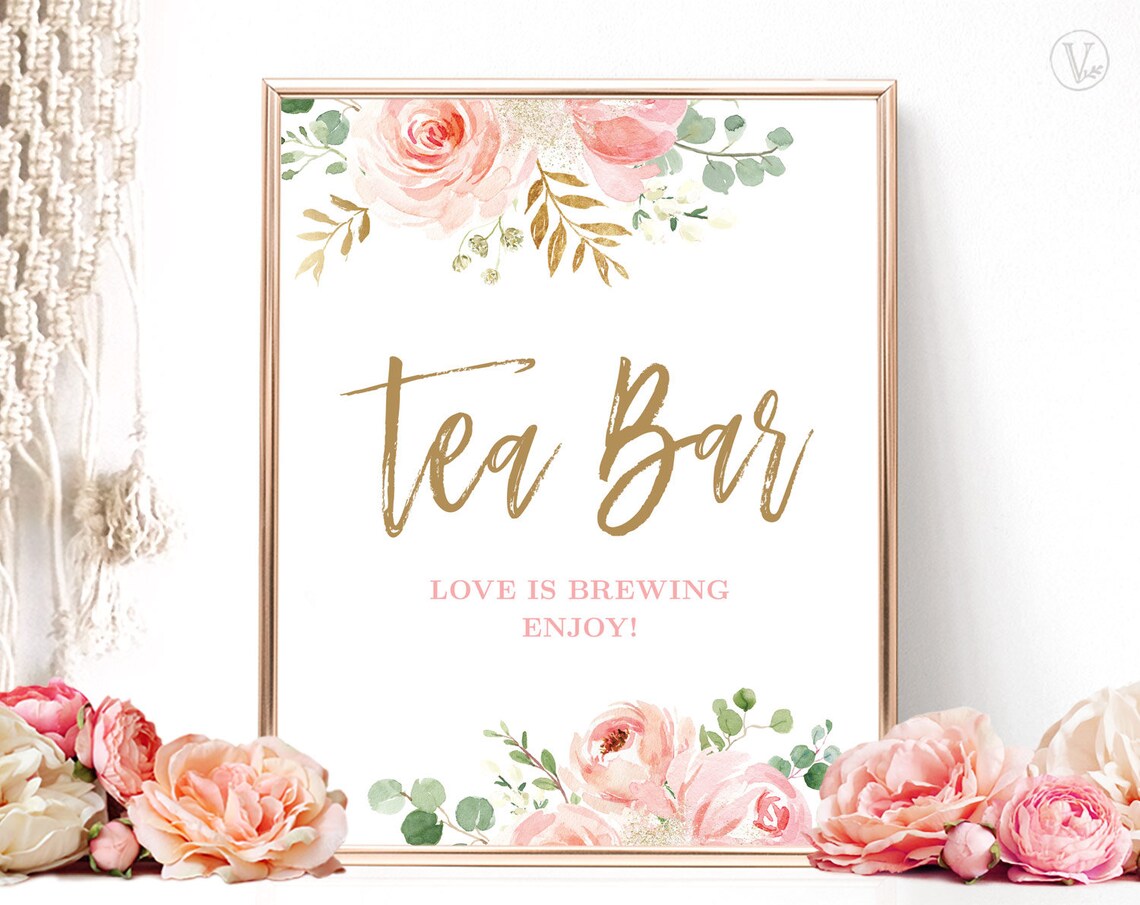 Tea Bar Sign, Printable Tea Bar Sign, Love is Brewing, Bridal Shower ...