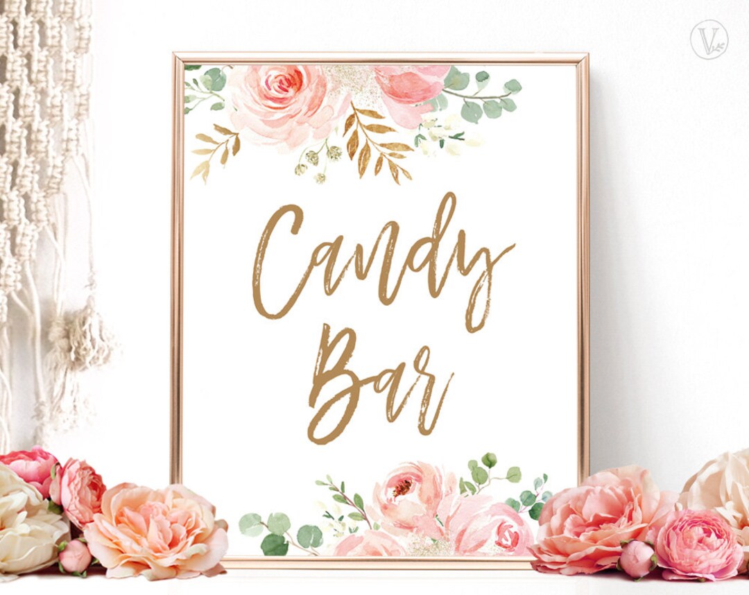 Candy Bar Sign, Printable Candy Bar Sign, Bridal Shower Sign, Blush ...