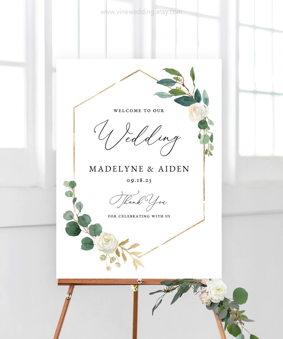 Wedding Welcome Sign, Printable Wedding Welcome Sign Template, Greenery ...