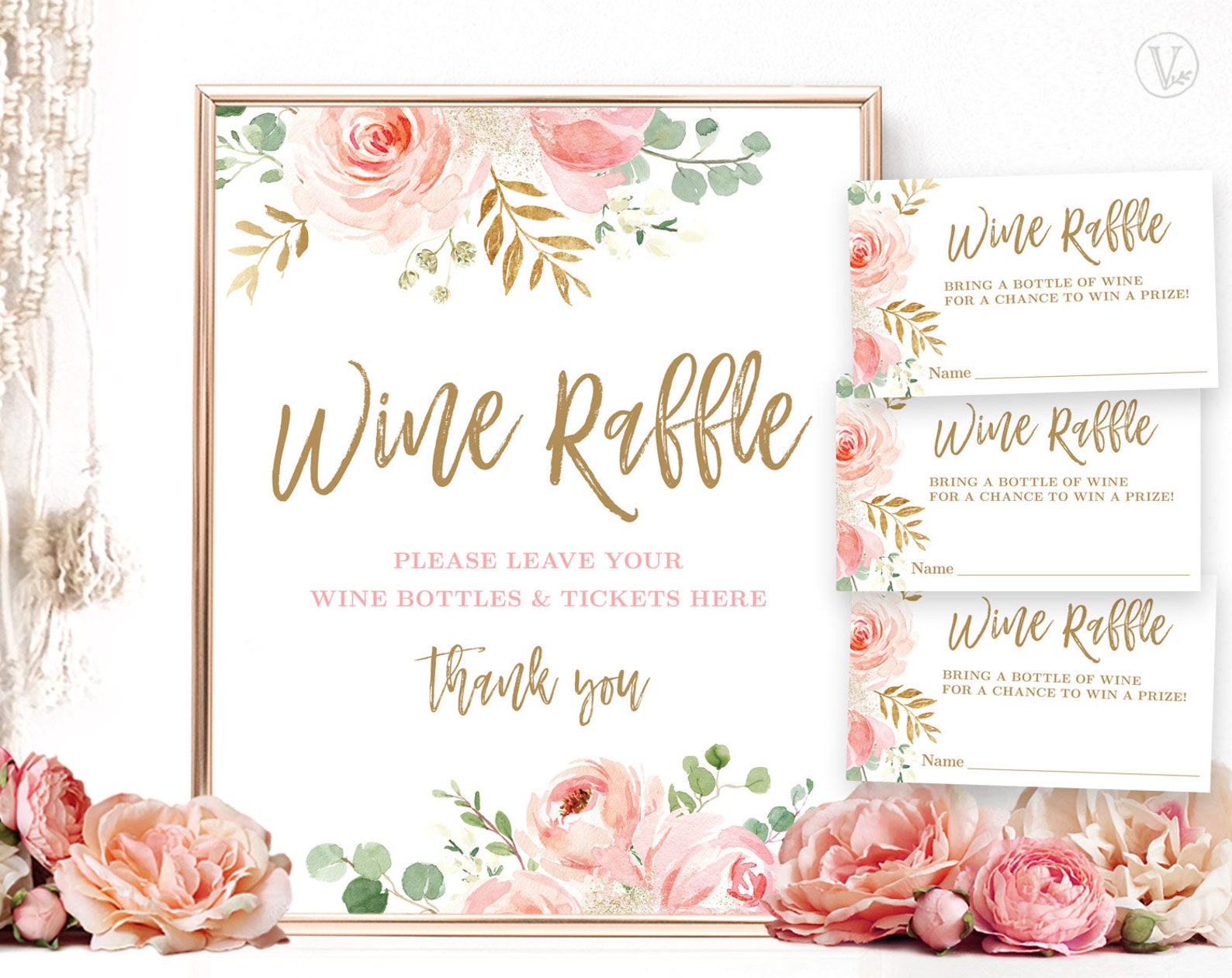 Bridal Shower Wine Raffle Sign and Raffle Tickets, Printable Wine ...