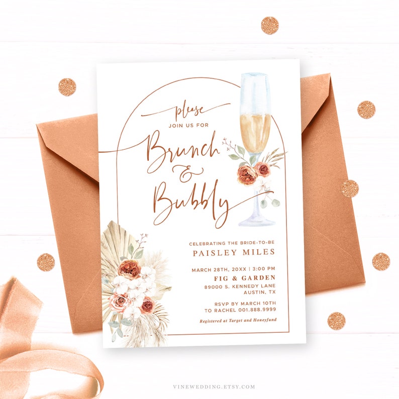 Brunch & Bubbly Invitation Printable Boho Brunch and Bubbly - Etsy