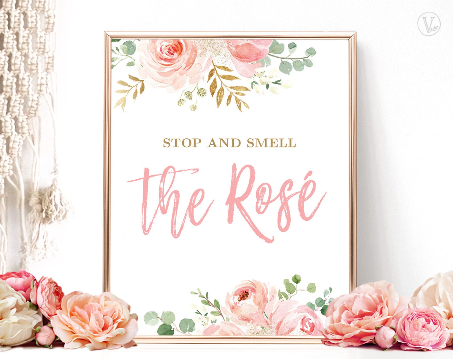 Stop and Smell the Rosé Sign Printable Rosé Wine Bar Sign - Etsy