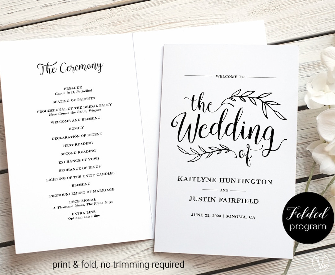 Wedding Program Template, Folded Wedding Program, Printable Wedding ...