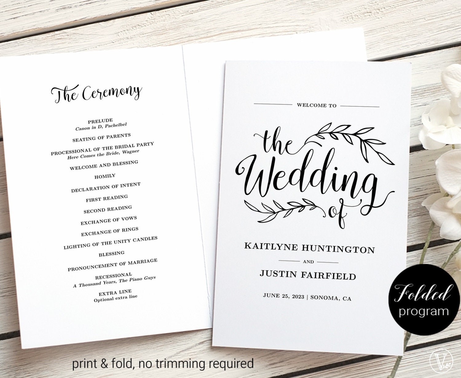 Wedding Program Template Folded Wedding Program Printable | Etsy