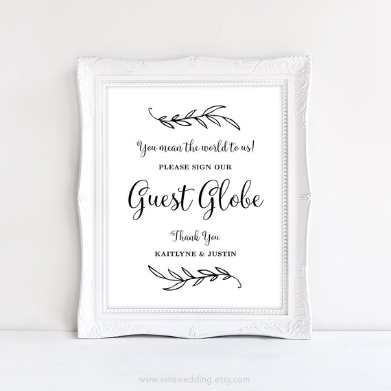 Guest Globe Sign Printable Globe Guestbook Sign Template | Etsy