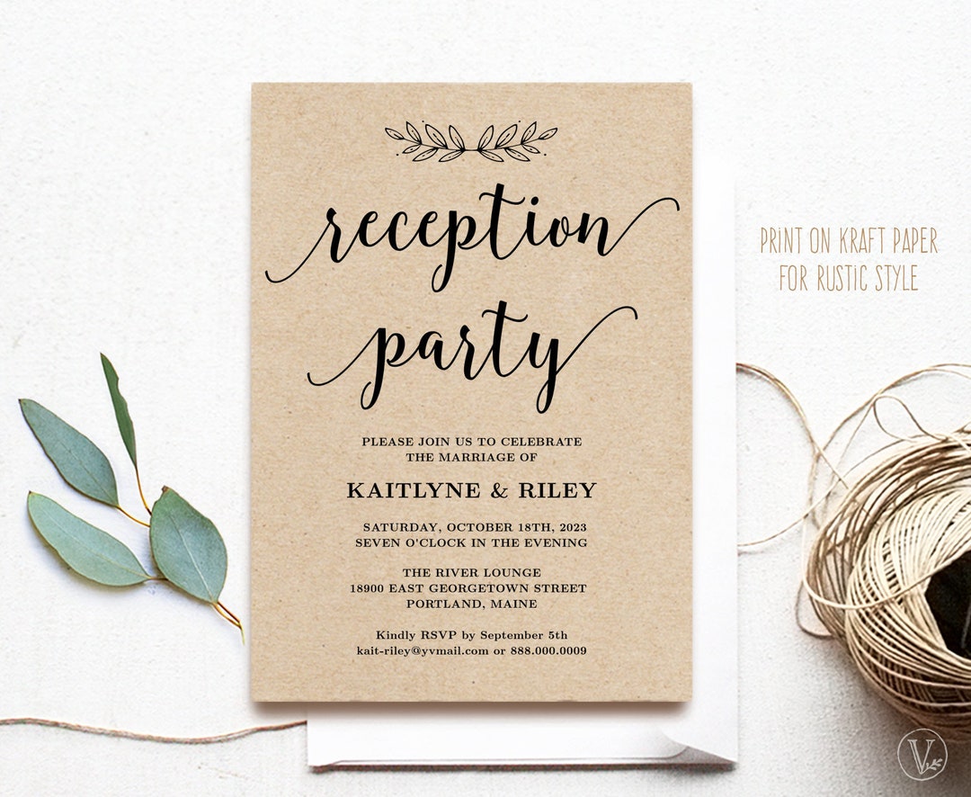 Wedding Reception Invitation, Printable Reception Party Card, Rustic ...