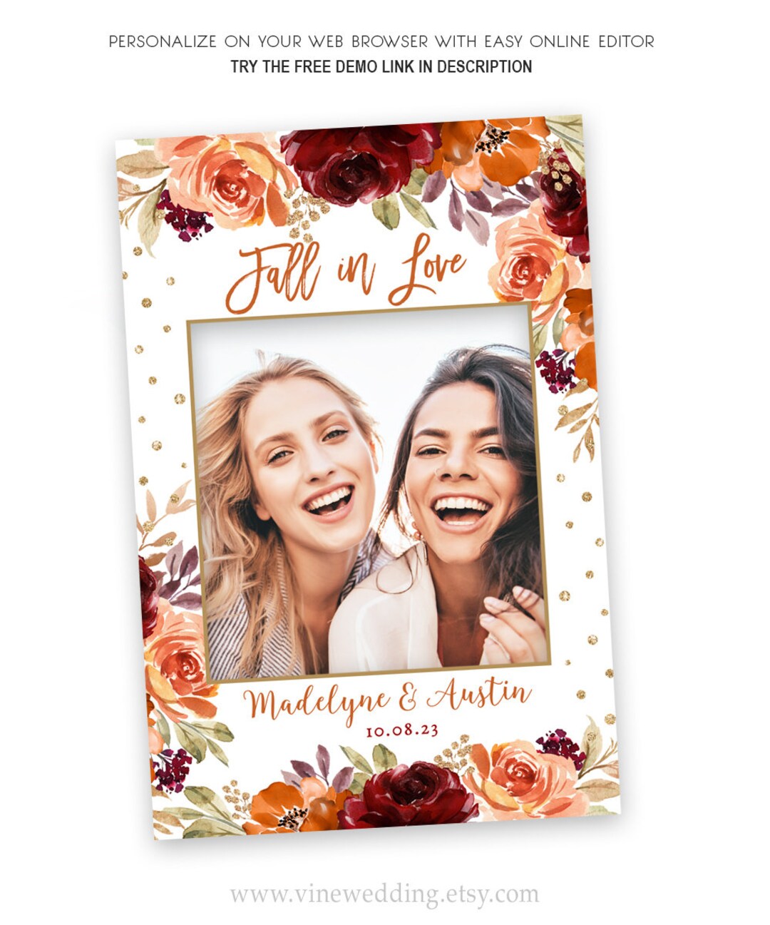 Fall Photo Prop Frame, Editable Wedding Photo Frame Prop Template ...