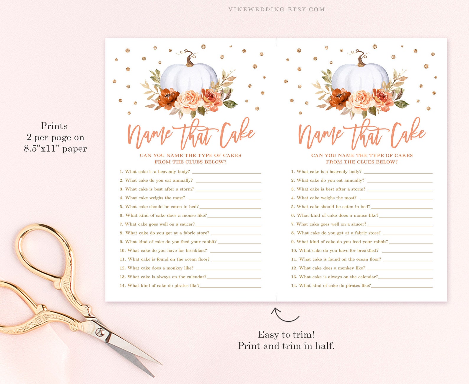 Name That Cake Game, Printable Bridal Party Games, Bridal Shower Games ...