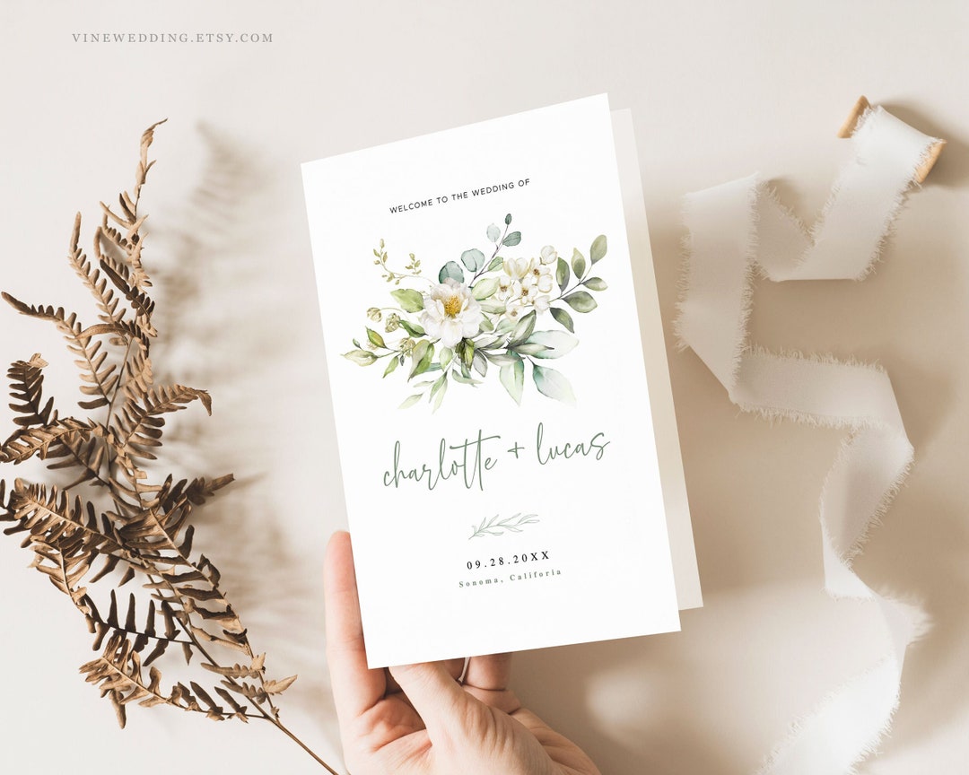 Bifold Wedding Program Template, Editable Wedding Program, Folded ...