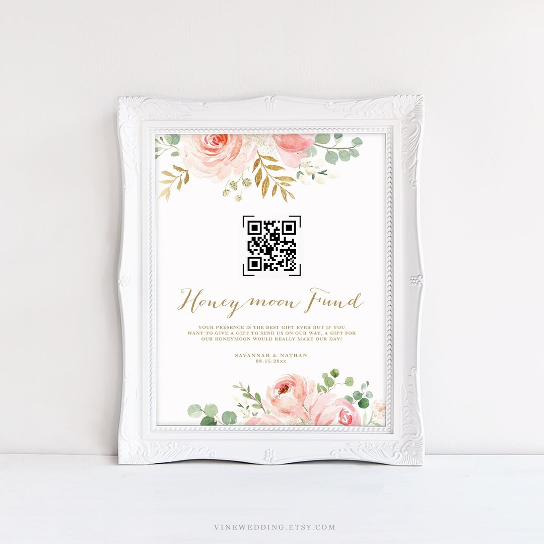 Honeymoon Fund QR Code Sign Template, Printable Honeymoon Fund Sign ...