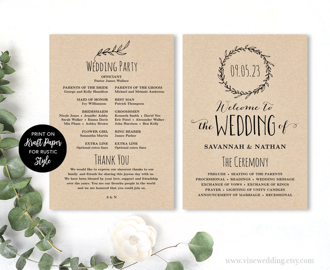 Wedding Program Template, Printable Wedding Programs, Editablble ...