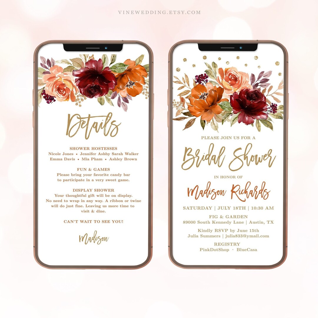 Fall Digital Bridal Shower Invitation, Electronic Bridal Shower ...