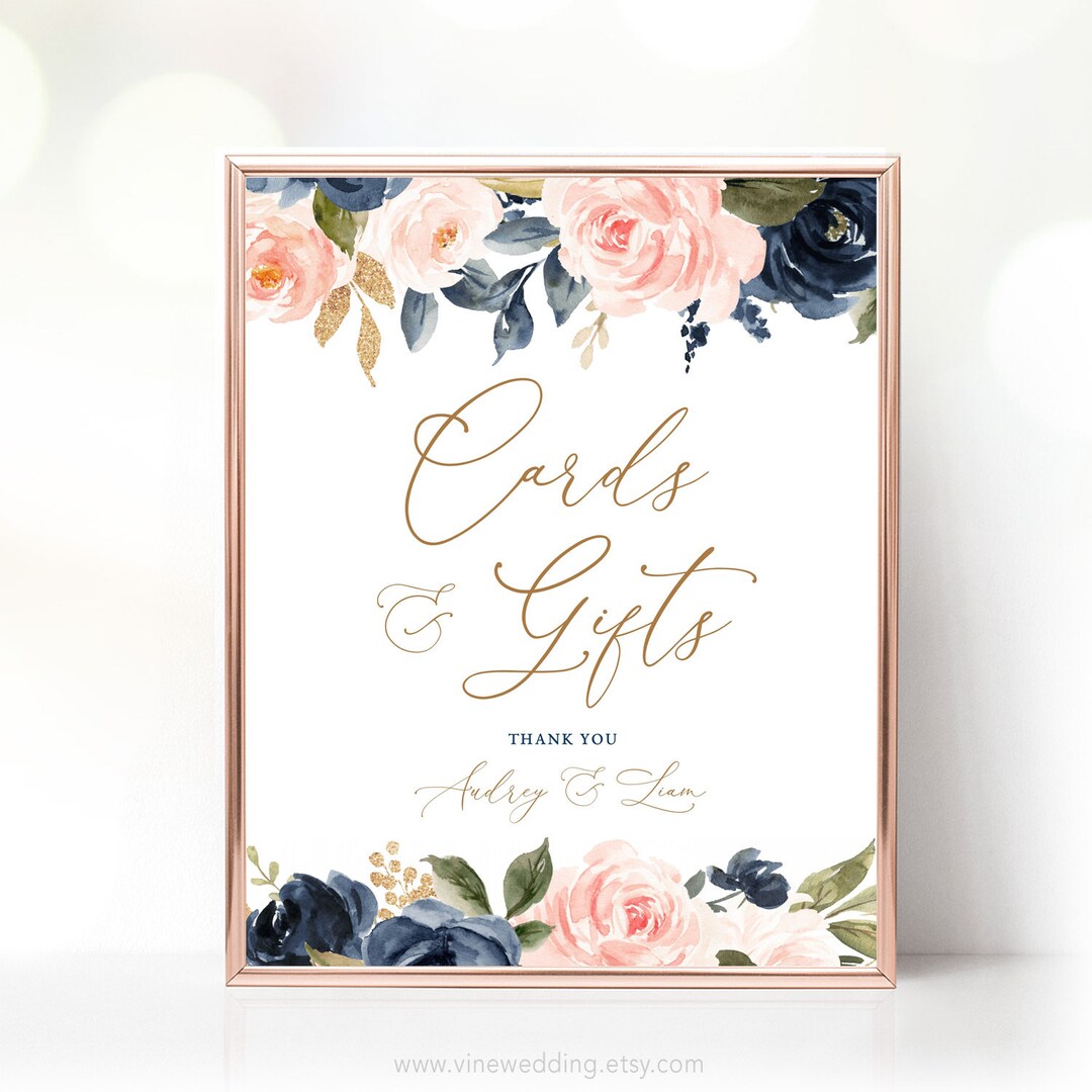 Navy and Blush Cards & Gifts Sign, Editable Cards and Gifts Sign ...