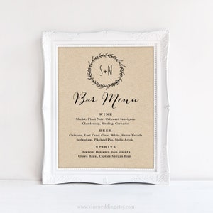 Printable Bar Menu Sign, Bar Menu Sign Template, DIY Bar Menu Sign ...