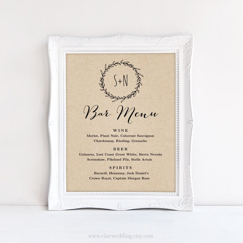Printable Bar Menu Sign Bar Menu Sign Template DIY Bar Menu - Etsy