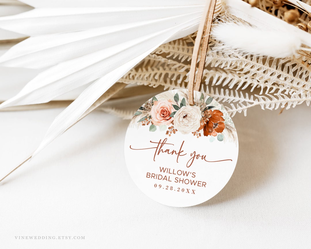 Round Favor Tag or Label Template, Editable Bridal Shower or Wedding ...
