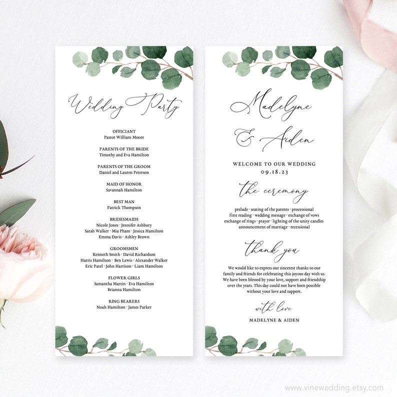 Greenery Wedding Program Template Printable Wedding Programs - Etsy