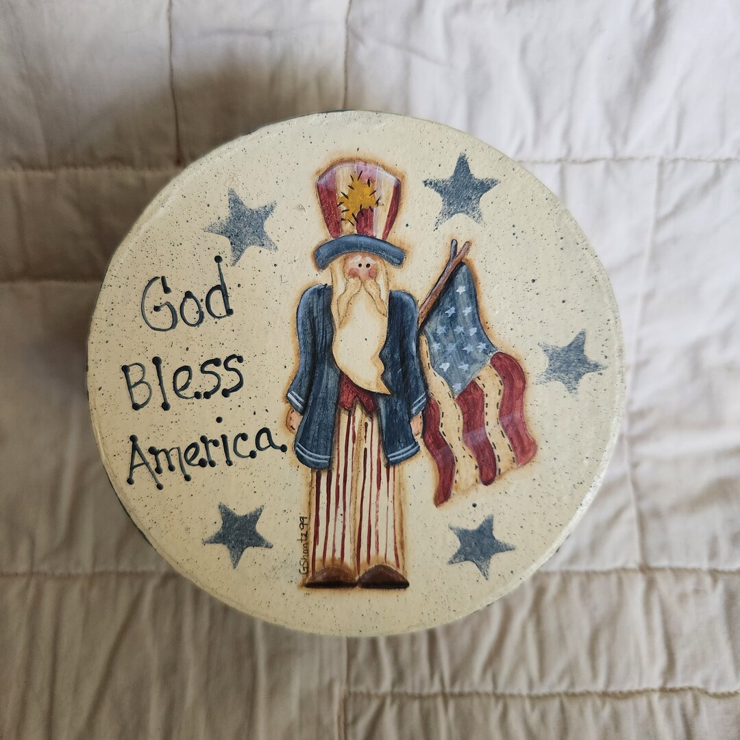Primitive Handpainted Americana Uncle Sam Paper Mache Box. No ...