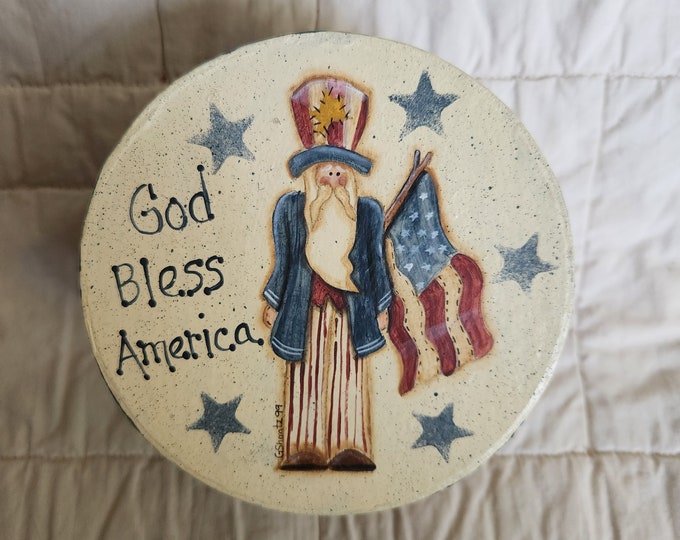 Primitive Handpainted Americana Uncle Sam Paper Mache Box. No ...