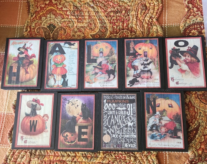 Vintage Halloween Wooden Blocks Set of 9. No International Shipping. - Etsy