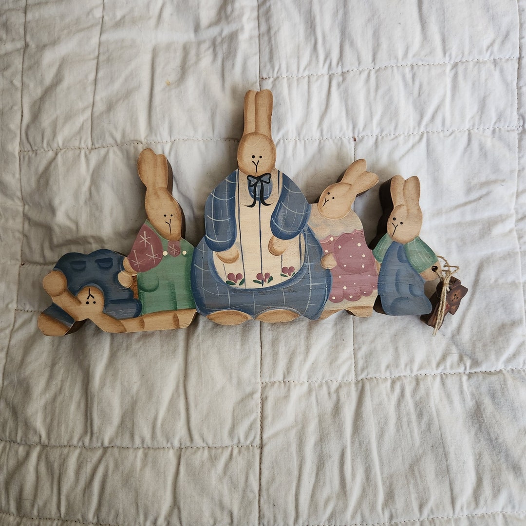 SALE Vintage Painted Wooden Bunny Family Shelfsitter. No International ...